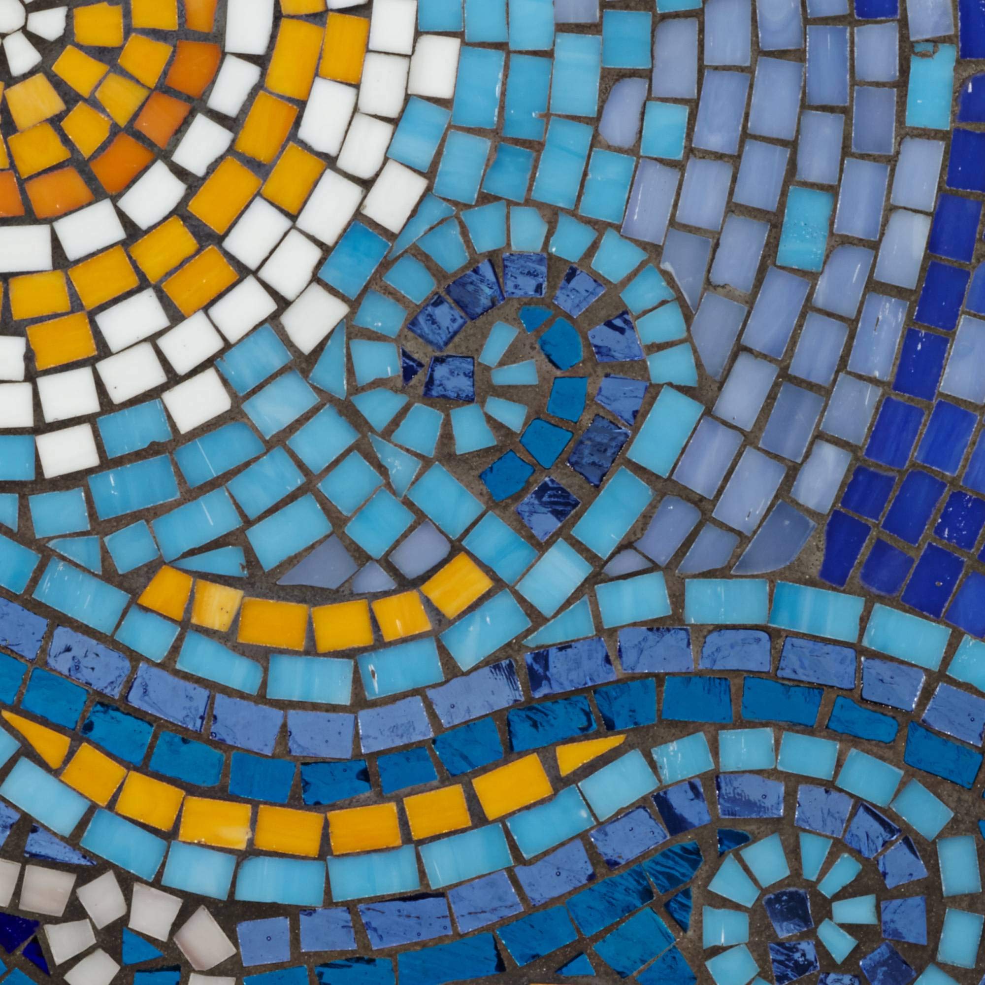 Teal Island Designs Ocean Modern Black Metal Round Outdoor Accent Side Table 14" Wide Blue Mosaic Tile Tabletop Gracefully Curved Legs Front Porch Patio Home House Balcony Deck Shed Yard