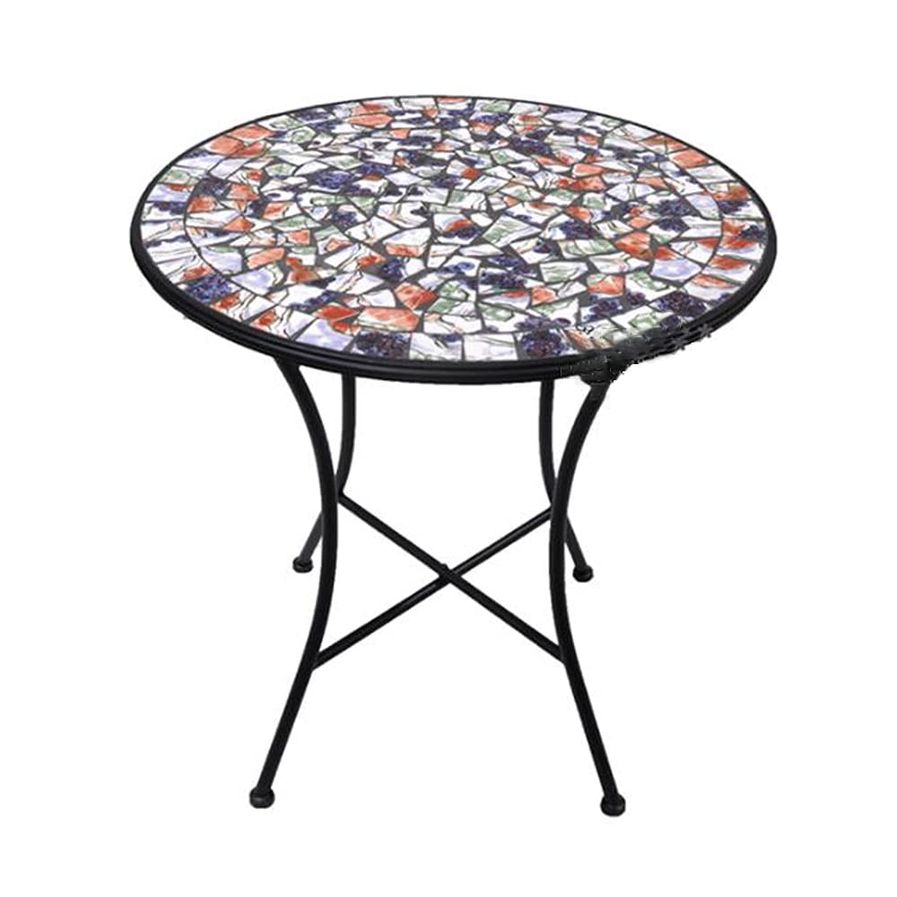 XIAOLIN Mosaic Drinks Side Table | Plant Tables Stand Outdoor Accent Table Garden Patio Tile Mosaic Inlay Top | Balcony Round Coffee Table