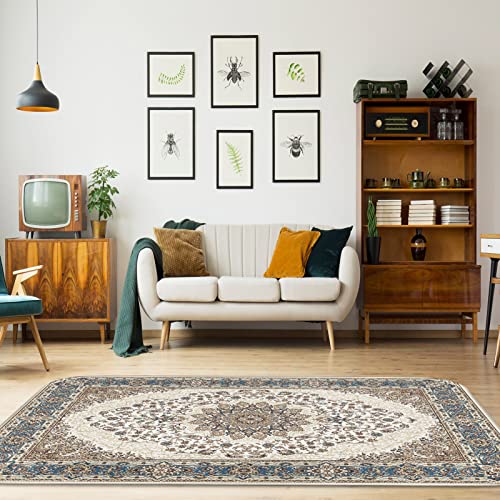 Bayson Area Rug Blue and Brown Persian Texture Abstract Painting Modern Home Decor Small Floor Rug 3' X 5' (91cmX 152cm) Carpet
