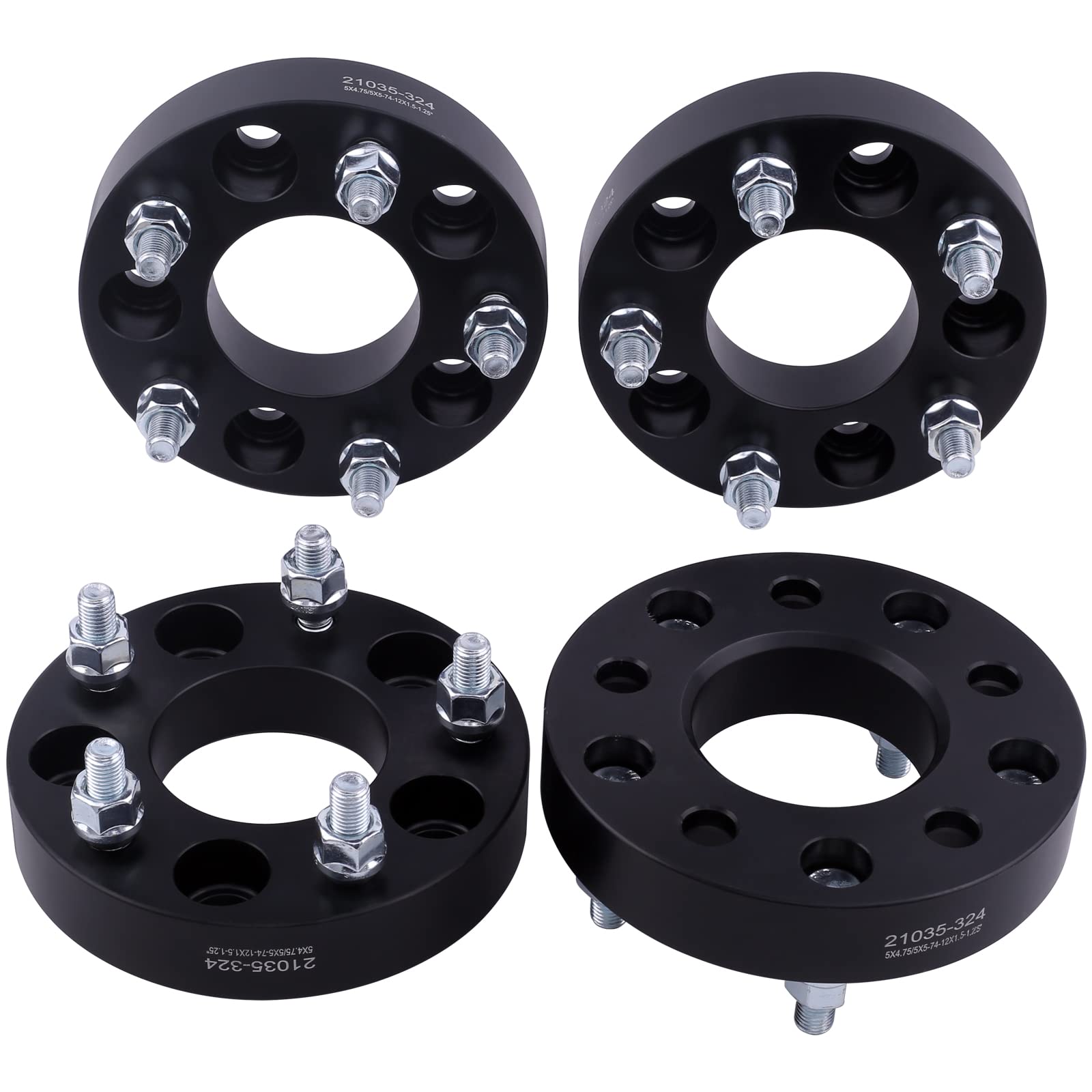 VLAOSCHI Black Forged 5x5 to 5x4.75 Wheel Adapters 1.25 Inch with 12x1.5 Studs Compatible with Chevy D-odge 5 Lug 5x127 to 5x120.65 for Caprice Impala Grand Caravan Journey Town Country - Pack of 4