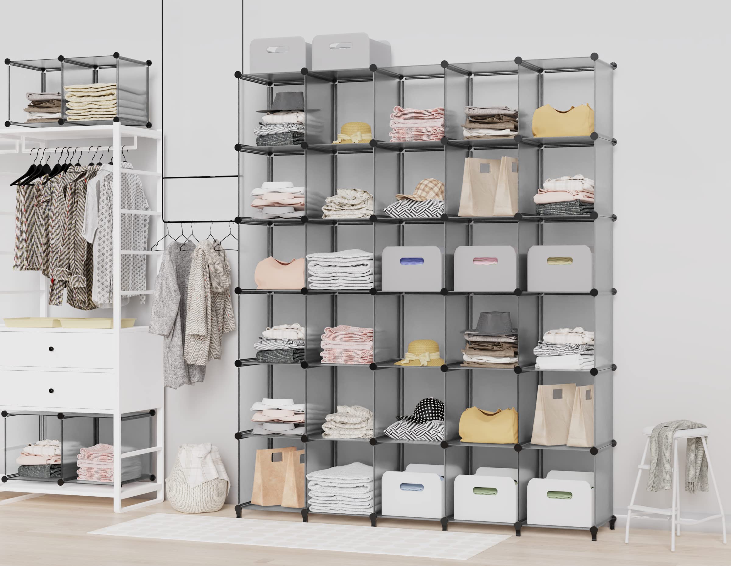 HOMIDEC Closet Organizer, 12-Cube Closet Organizers and Storage, Portable Closet Shelves, Clothing Storage (Grey)