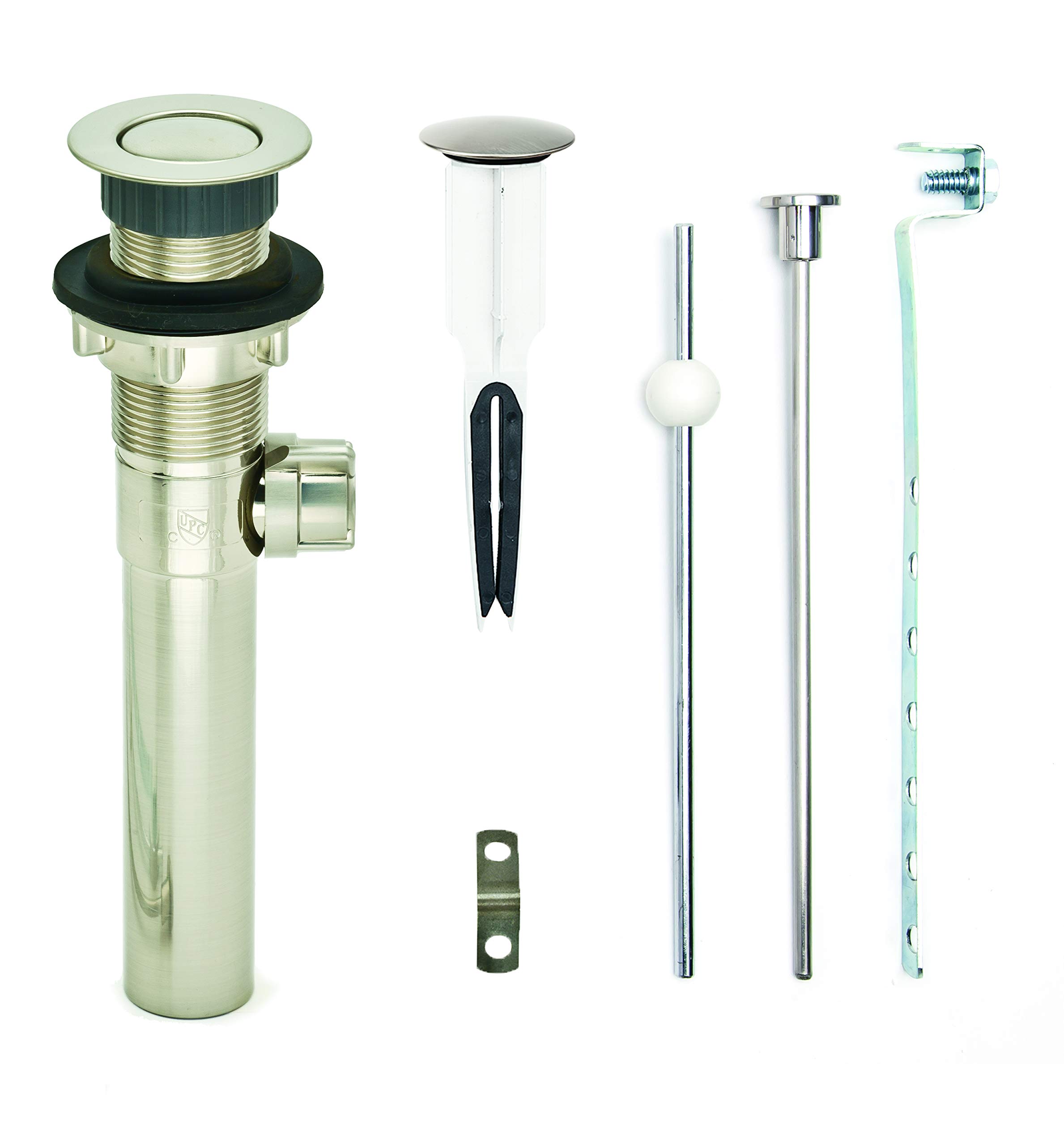 PF WaterWorks PF0736-BN-BN-NO Sink/Lavatory ABS EasyPOPUP Universal Pop-Up Drain Assembly-Easy Remove Stopper-Brushed Nickel (Matching Plated Body Without Overflow)
