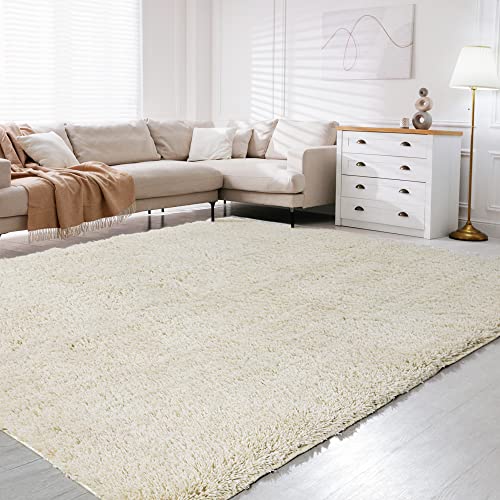 HOMBYS Shag Area Rug 8'x10' for Living Room Bedroom, Solid Plush Non-Shedding Rugs for Dining Room Entryway, Thick Soft Mordern Rectangular Carpet Home Decoration