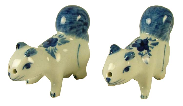 Porcelain Blue and White Squirrel Salt and Pepper Shaker