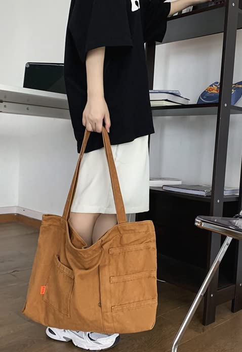 Canvas Tote Bag Shoulder Bag Womens Chic Hobo Bag Large Capacity Handbags Casual Canvas Beach Bag for Men Women