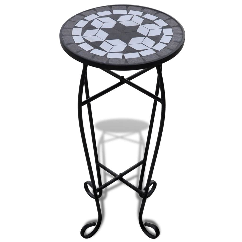 CHARMMA Mosaic Side Table Plant Table Black White-4KG