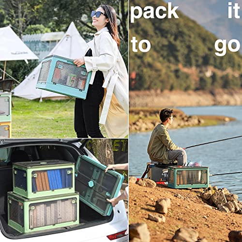 WYZworks Foldable Storage Box Tote w/Wheels Moving Friendly Transparent 5 Door 30L Stackable for Clothing, Shoe Closet, Snack Pantry, Garage, Dorm Quick Collapsible Organizing Toy Bin With Lid White