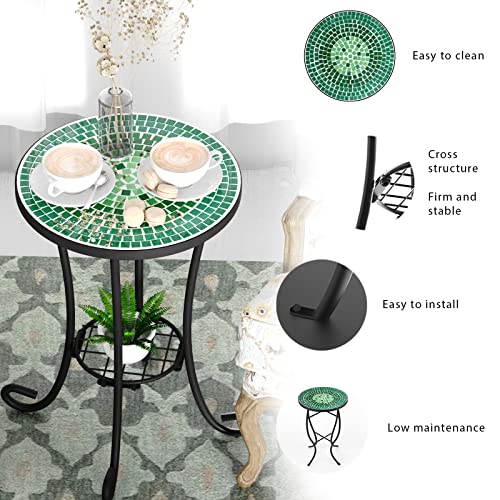 FROMJBEST Mosaic Outdoor Side Table, Patio Side Table, Weather Resistant 14" Diameter 21" H Ceramic Tile Round Outside Table for Patio, Porch, Garden, Pool, Indoor&Outdoor,Plant Stand (Vortex)