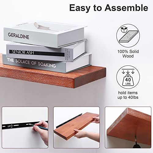 Axeman Floating Shelves, Long Wall Shelves 48 Inch, Rustic Wooden Shelves for Wall, Floating Wall Shelves for Living Room Bedroom Office Honey