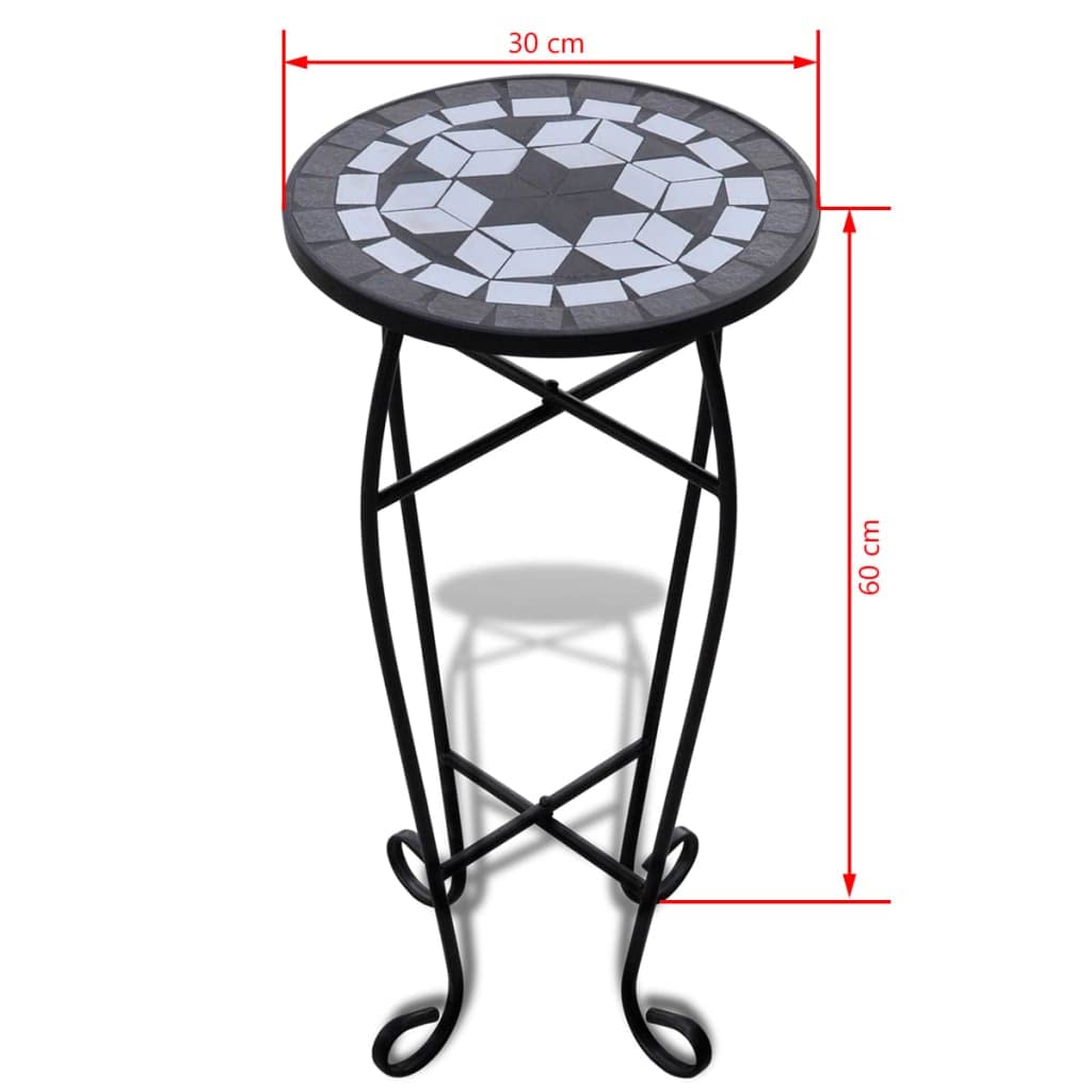CHARMMA Mosaic Side Table Plant Table Black White-4KG