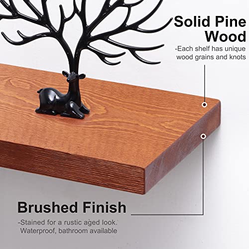 Axeman Floating Shelves, Long Wall Shelves 48 Inch, Rustic Wooden Shelves for Wall, Floating Wall Shelves for Living Room Bedroom Office Honey