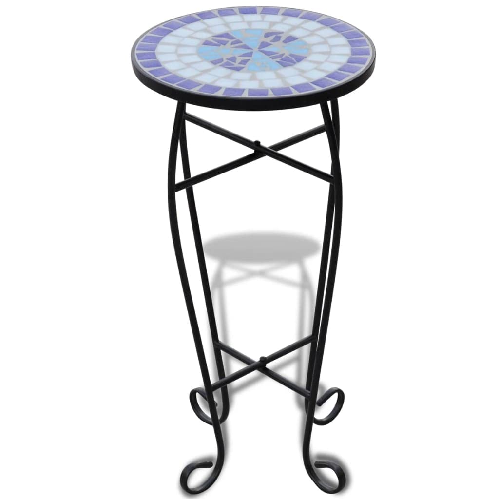 Matalde Mosaic Side Table, Round Plant Table, Indoor and Outdoor Decorative Table, Outdoor Patio Furniture, Garden Patio Living Room Coffee Table, Blue, 1 pc,