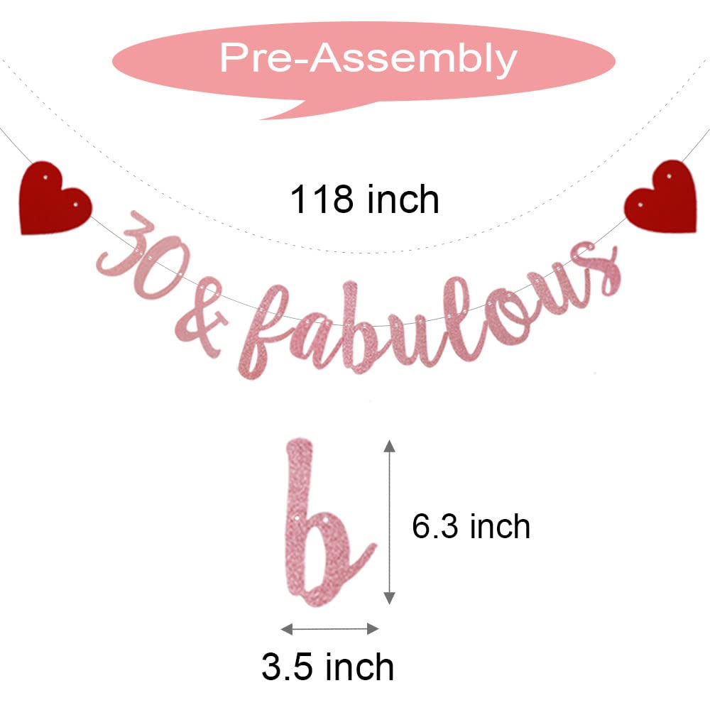 WEIANDBO 30 & Fabulous Rose Gold Glitter Banner,Pre-Strung,30TH Birthday/Wedding Anniversary Party Decorations Bunting Sign Backdrops,30 & fabulous