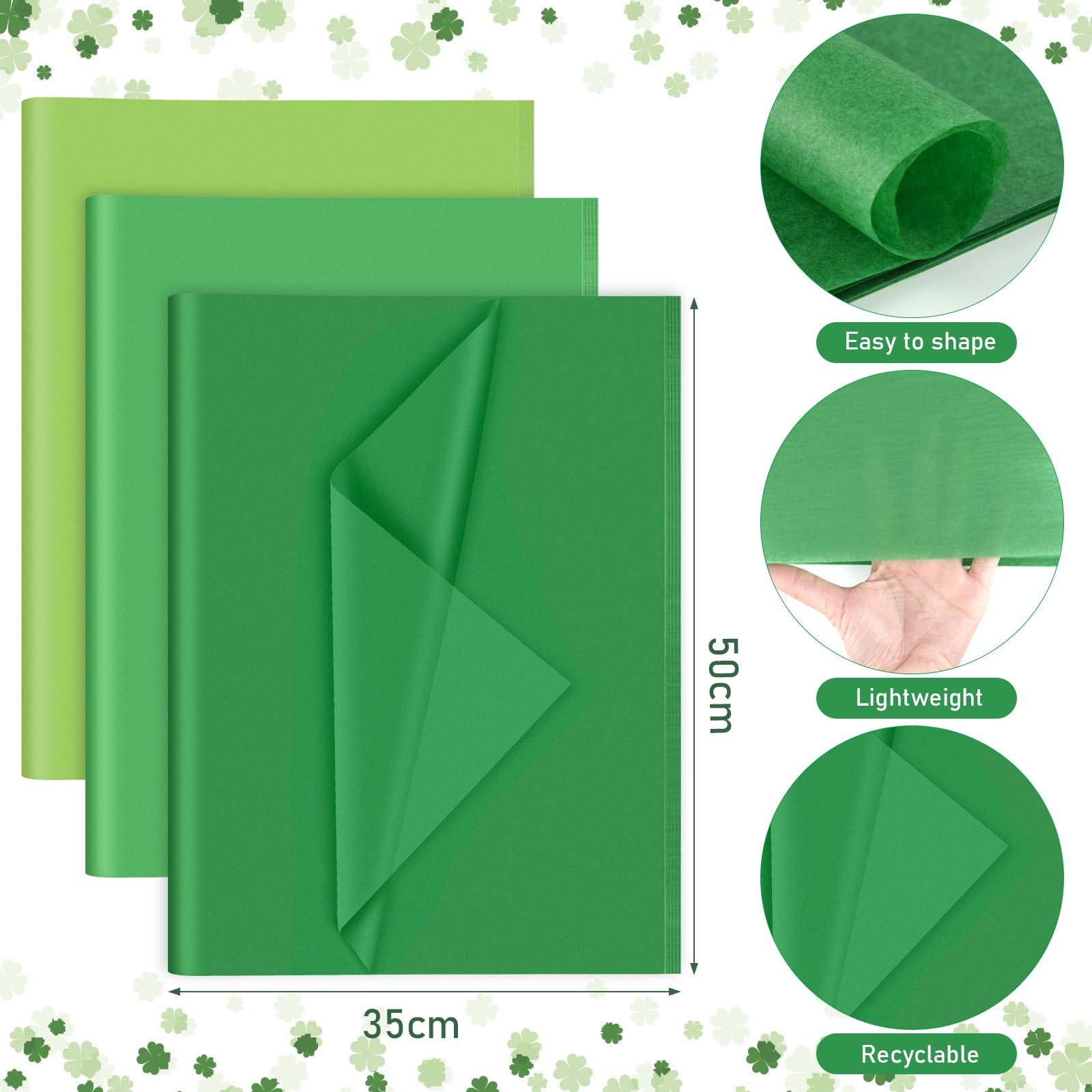PLULON 60 Sheets Saint Patrick's Day Green Tissue Paper, Gift Wrapping Paper for DIY Gift Wrapping Birthday Wedding Holiday Paper Flower(Green)
