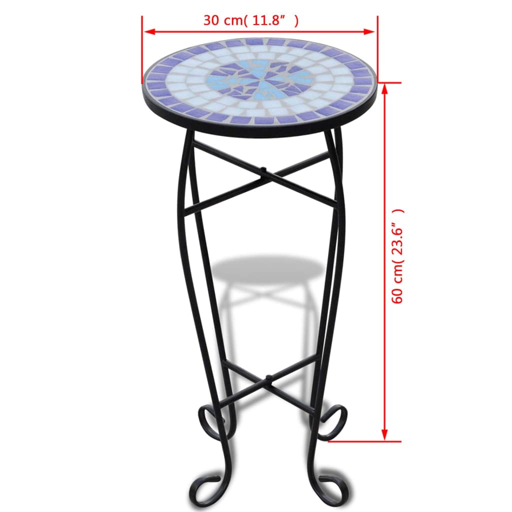 Matalde Mosaic Side Table, Round Plant Table, Indoor and Outdoor Decorative Table, Outdoor Patio Furniture, Garden Patio Living Room Coffee Table, Blue, 1 pc,