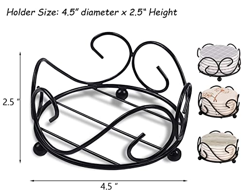 CTCNGH 4.5β Coaster Holder Round, Black Iron Metal Coaster Holder Without Coasters, Hold 1 to 7 Pcs Drink Coasters Set-Made of Ceramic Stones, White Marble, Felt, Leather, Wood (4β in Size)