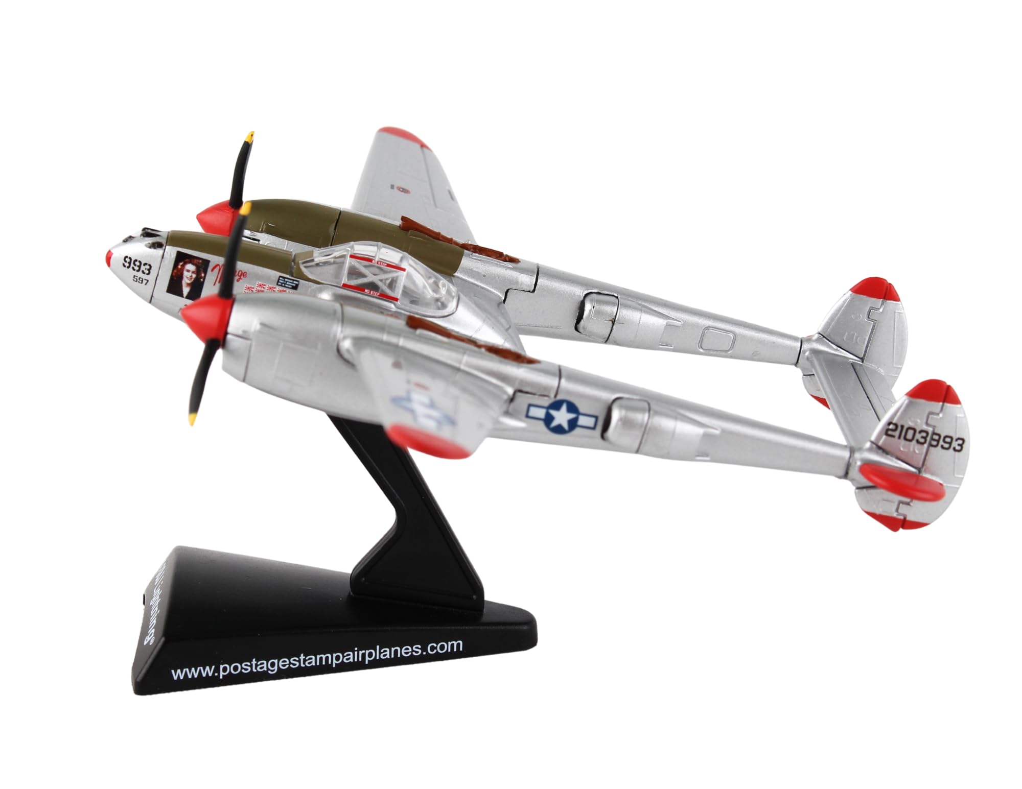 Daron Worldwide Trading Postage Stamp P-38J Lightning Marge 1/115 Dick Bong Airplane Model