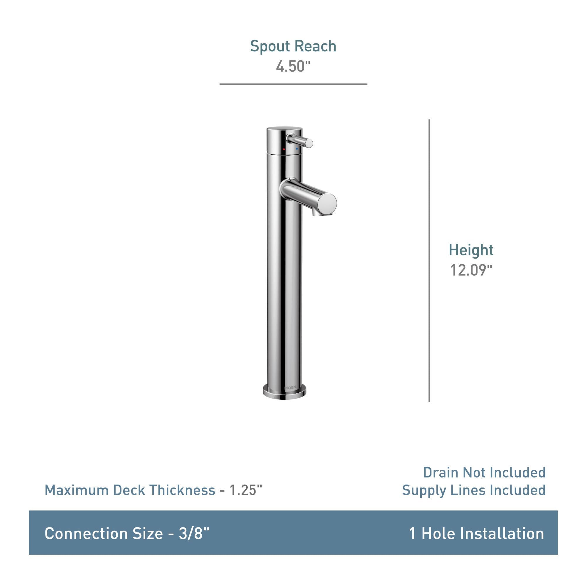 Moen 6192BLAlign One-Handle Single Hole Modern Vessel Sink Bathroom Faucet