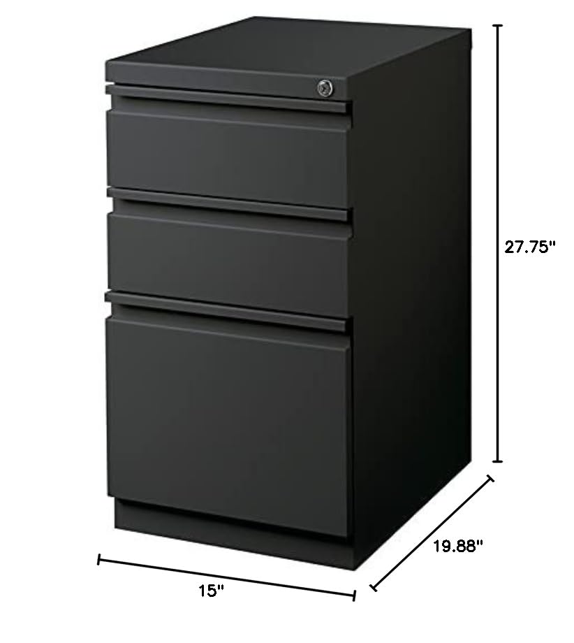 Hirsh Modern Charcoal Deep Metal Mobile Pedestal File 3-Drawer Box/Box