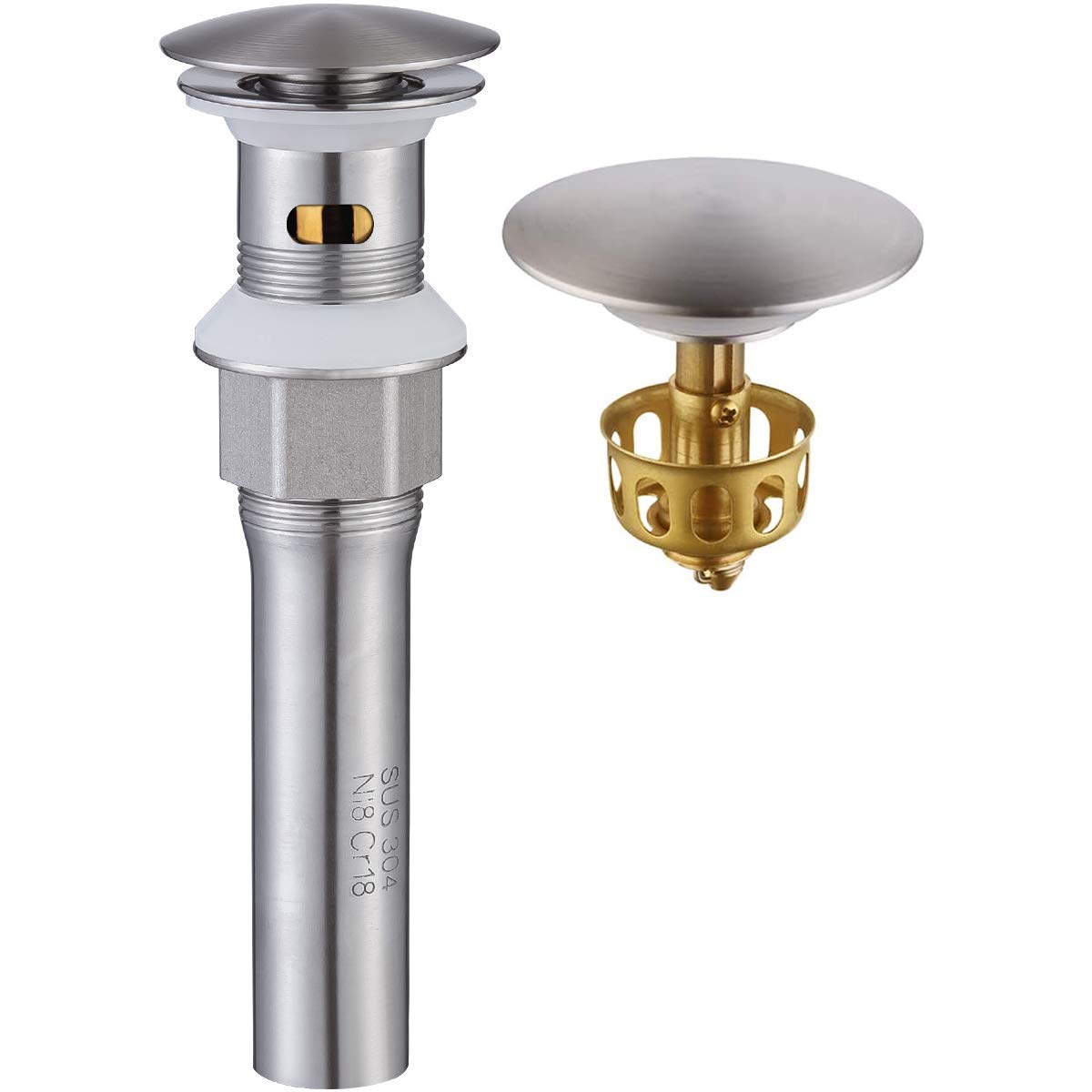 KAIYING Pop Up Drain, Bathroom Sink Drain Stopper with Overflow, Vessel Sink Drain Assembly with Detachable Basket Stopper, Anti-Explosion and Anti-Clogging Drain Strainer (Brushed Nickel)