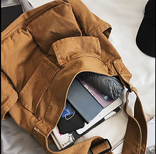 Women Men Hobo Canvas Messenger Bag Large Bag Multi Pocket Canvas Messenger Bag Hobo Handbag Cross Bag Green