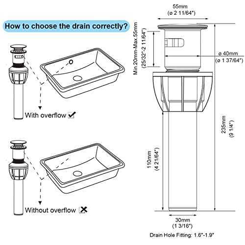 Bathroom Sink Drain, Pop Up Drain Stopper with Overflow, Lavatory Vanity Vessel Sink Drain Assembly, Oil Rubbed Bronze