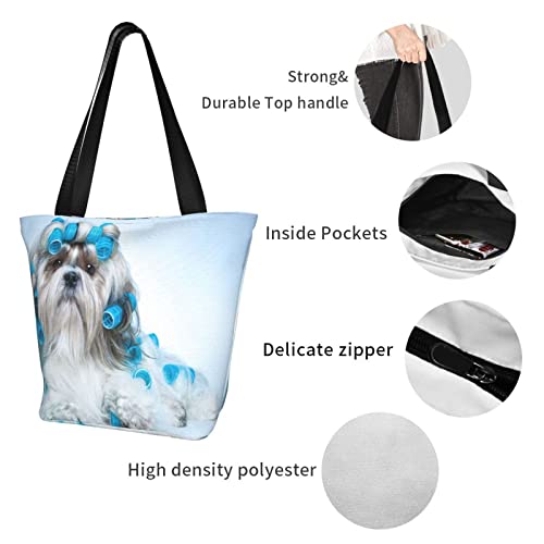 Shih Fur Tzu Dog Curlers Haired Women's Shoulder Handbag Gym Tote Bag Storage Handle Bag