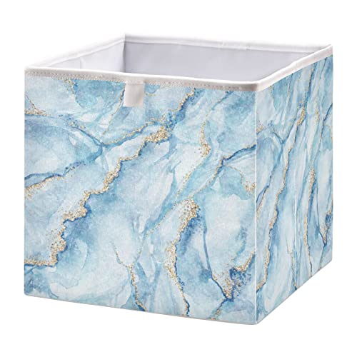 Kigai White Blue Marble Cube Storage Bin, Large Collapsible Organizer Storage Basket for Home Office Décor, 11 x 11 x 11 in