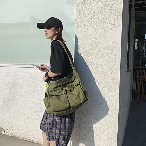 Canvas Messenger Bag for Women Men,Multiple Pockets Large Hobo Bag Canvas Crossbody Bag Shoulder Tote Bag School Daypacks