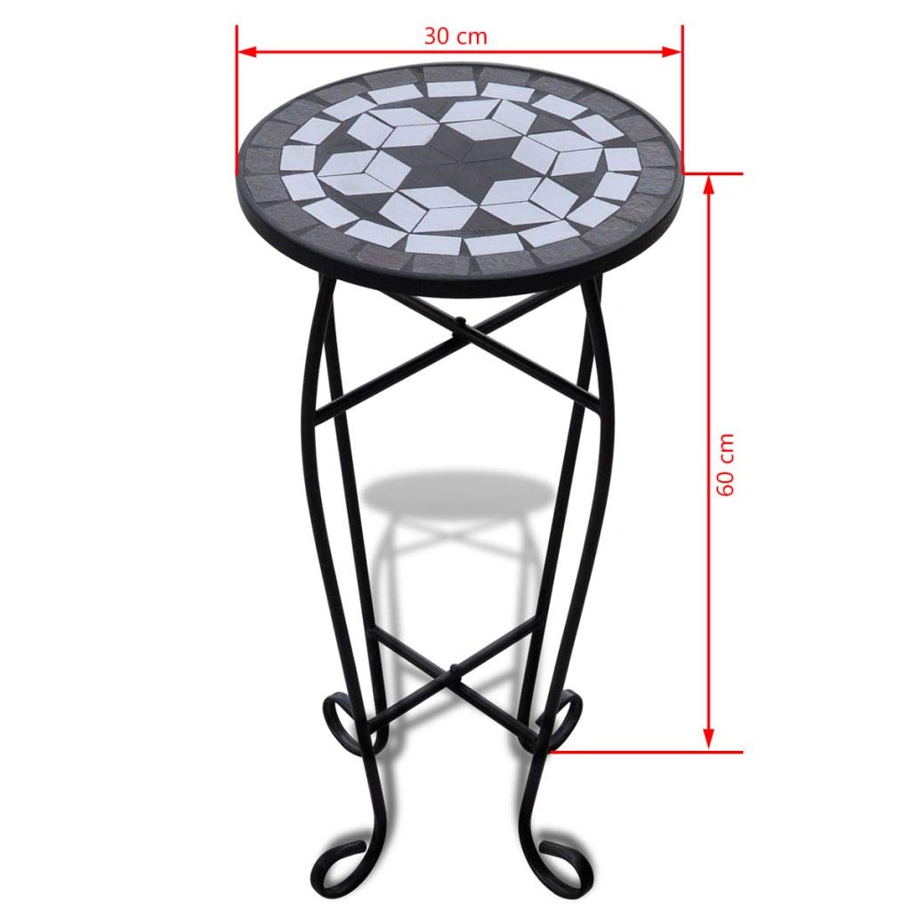 FAMIROSA Mosaic Side Table Plant Table Black White