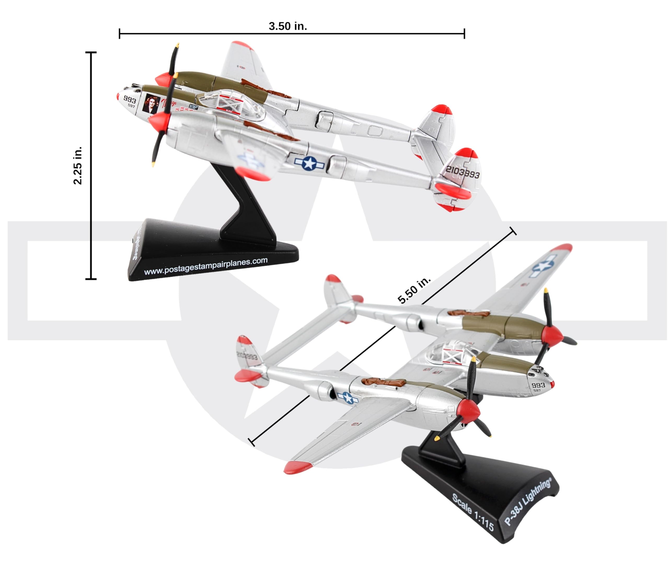 Daron Worldwide Trading Postage Stamp P-38J Lightning Marge 1/115 Dick Bong Airplane Model