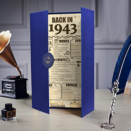 Tri-fold 80th Birthday Decorations Party Poster, Party Supplies Anniversary Decorations Birthday Gifts for Women & Men Turning 80 Years Old, 80th Anniversary Certificate Gift, Back in 1943(Blue Shell Surface)