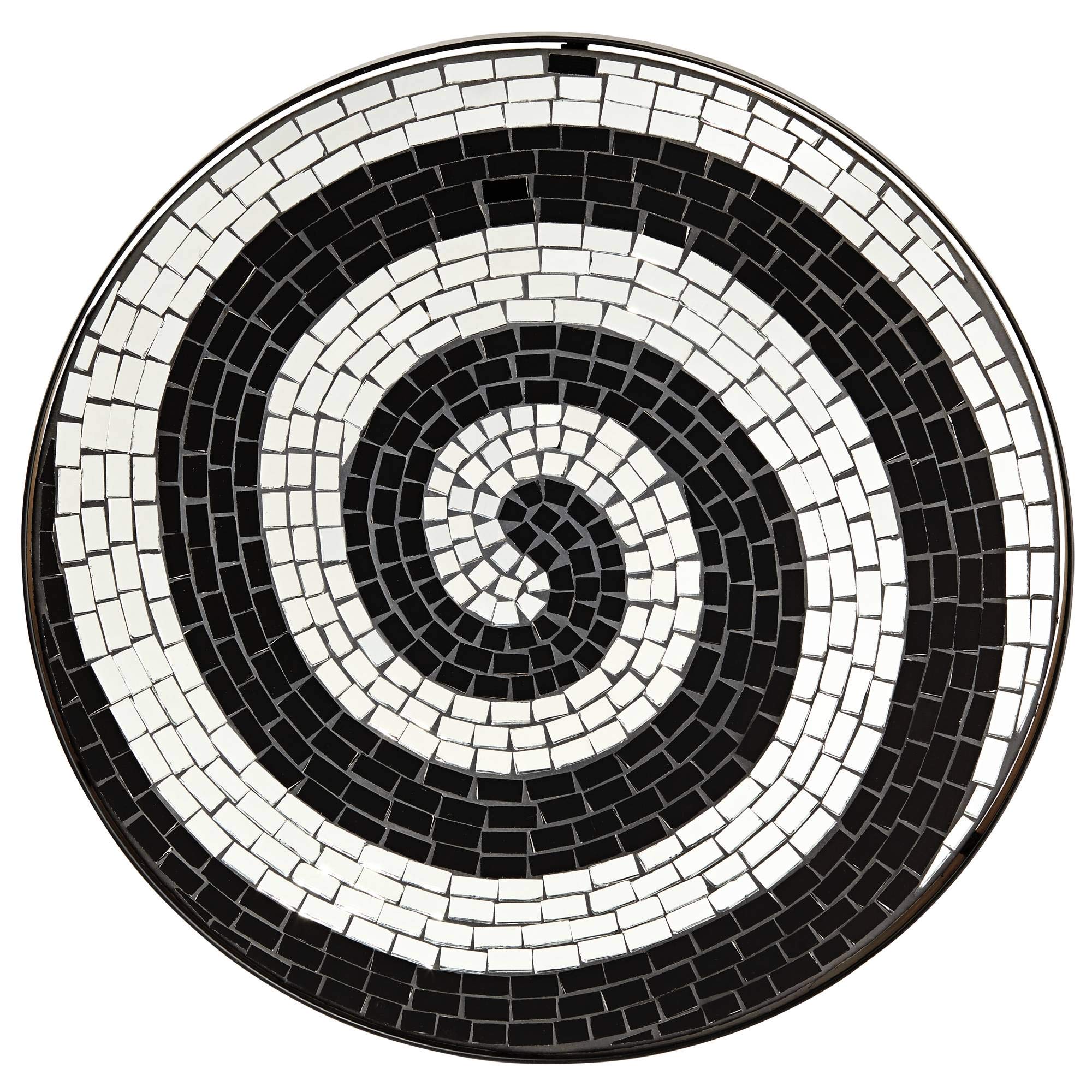 Teal Island Designs Spiral Modern Black Metal Round Outdoor Accent Side Table 17 3/4" Wide Black White Mosaic Tile Tabletop Gracefully Curved Legs for Spaces Porch Patio Home House Balcony Deck