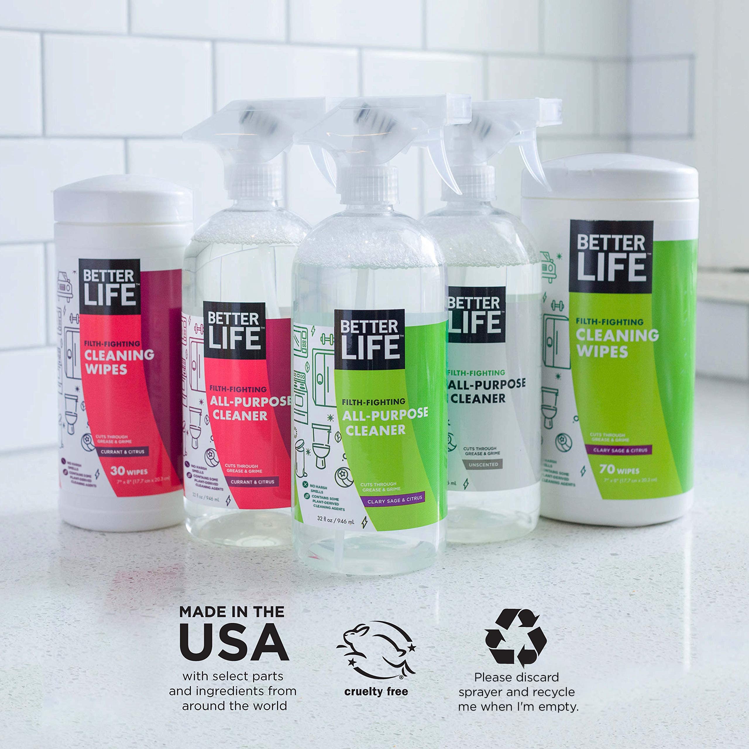 BETTER LIFE All Purpose Cleaner, Multipurpose Home and Kitchen Cleaning Spray for Glass, Countertops, Appliances, Upholstery & More, Multi-surface Spray Cleaner - 32oz (Pack of 2) Clary Sage & Citrus