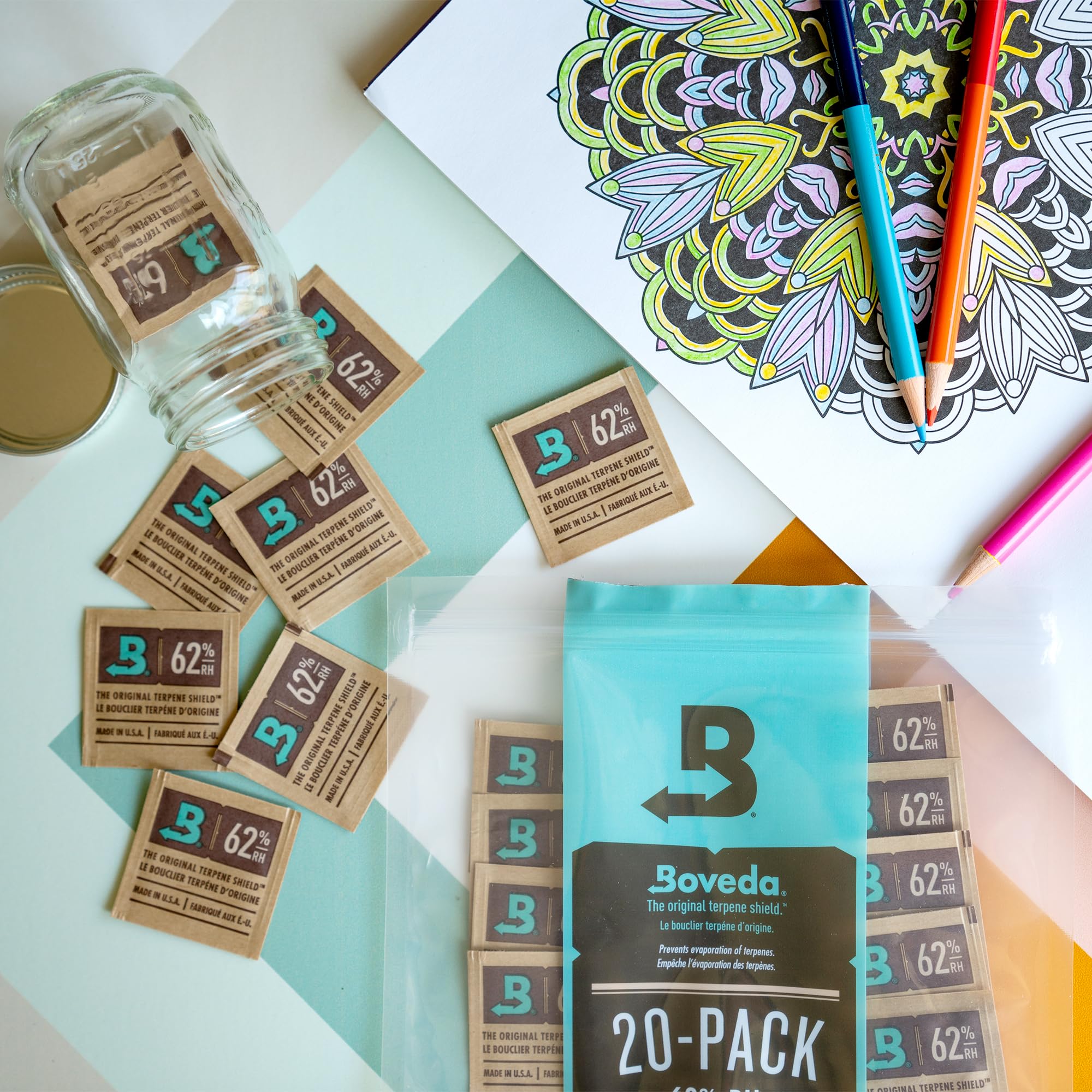 Boveda 62% Storage Humidifier Packets - 2 Way Humidity Control Packs- Size 1-20 Count Resealable Bag - Storage Container Accessories - Bulk Humidity Packs - Relative Humidity Packs - Packet