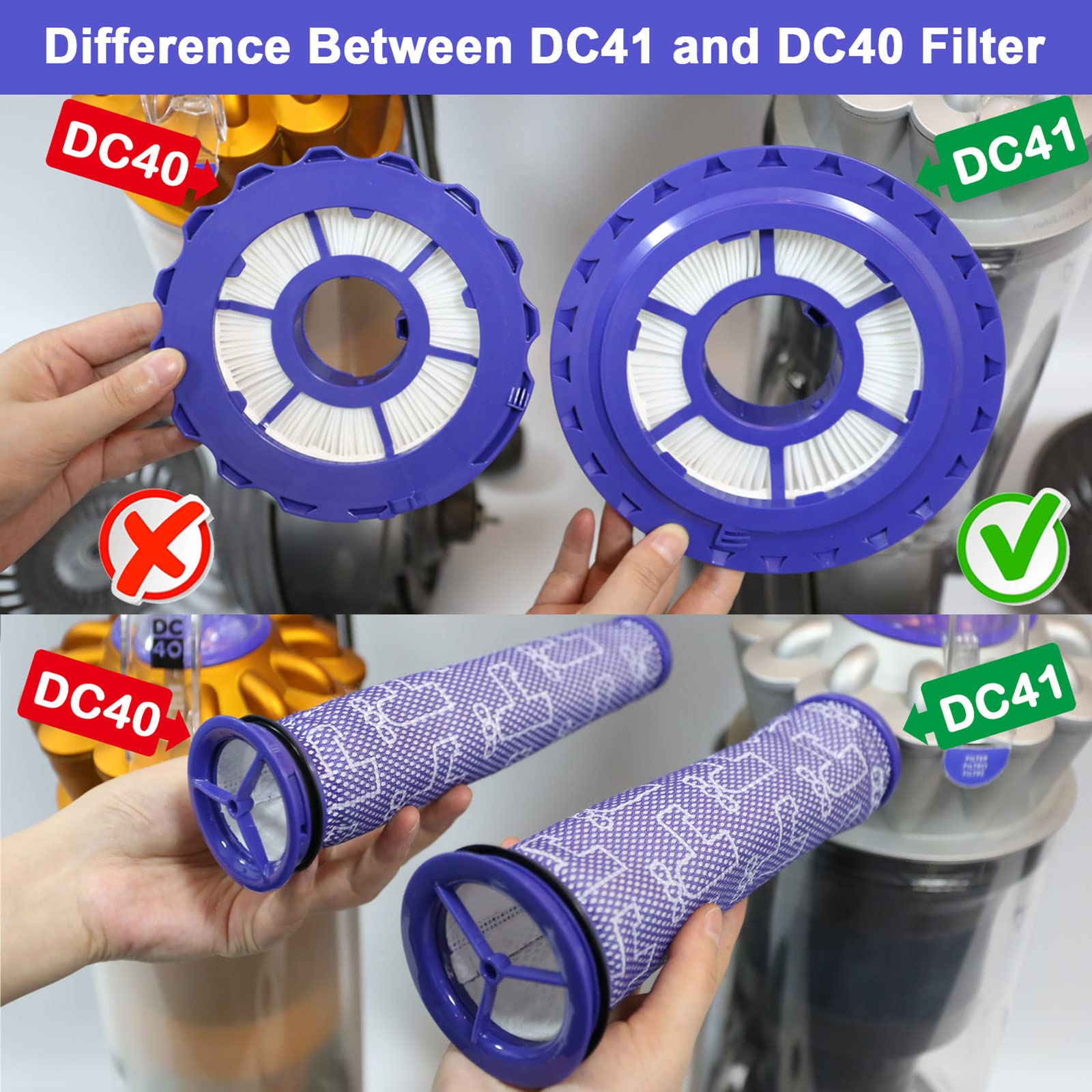 Lemige 2 Pack Post Filters & 2 Pack Pre Filters Replacement for Dyson DC41 DC65 DC66 UP13 UP20 Animal, Multi Floor and Ball Vacuums, Compare to Part #920769-01&920640-01