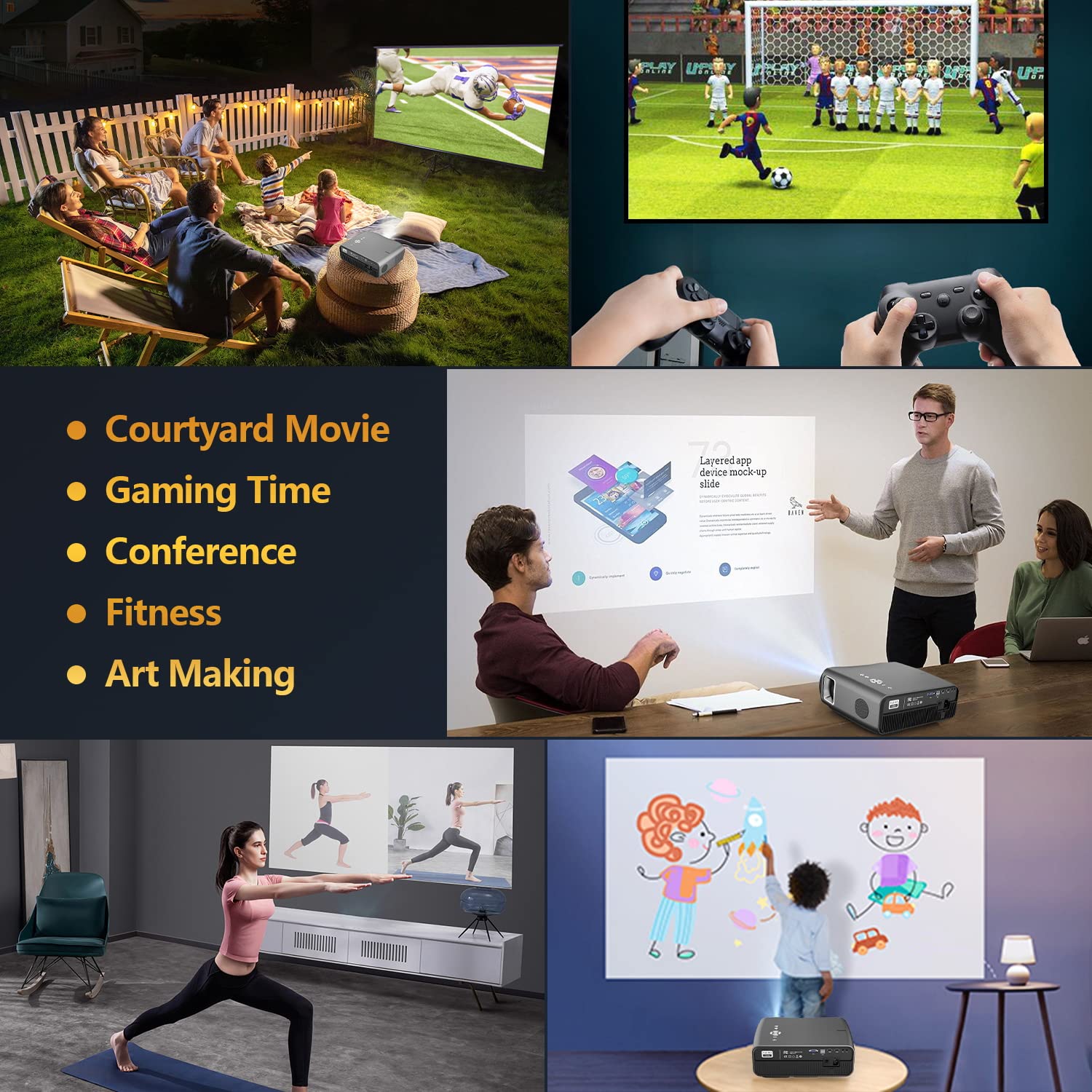 High Brigntness 5G WiFi Projector 4K Support, Outdoor Bluetooth Projector 4D/4P Keystone, 10000L Video Projectors Native 1080p for PPT Movie 250'' Display, Compatible W/TV Stick,PS5,HDMI,Smartphone