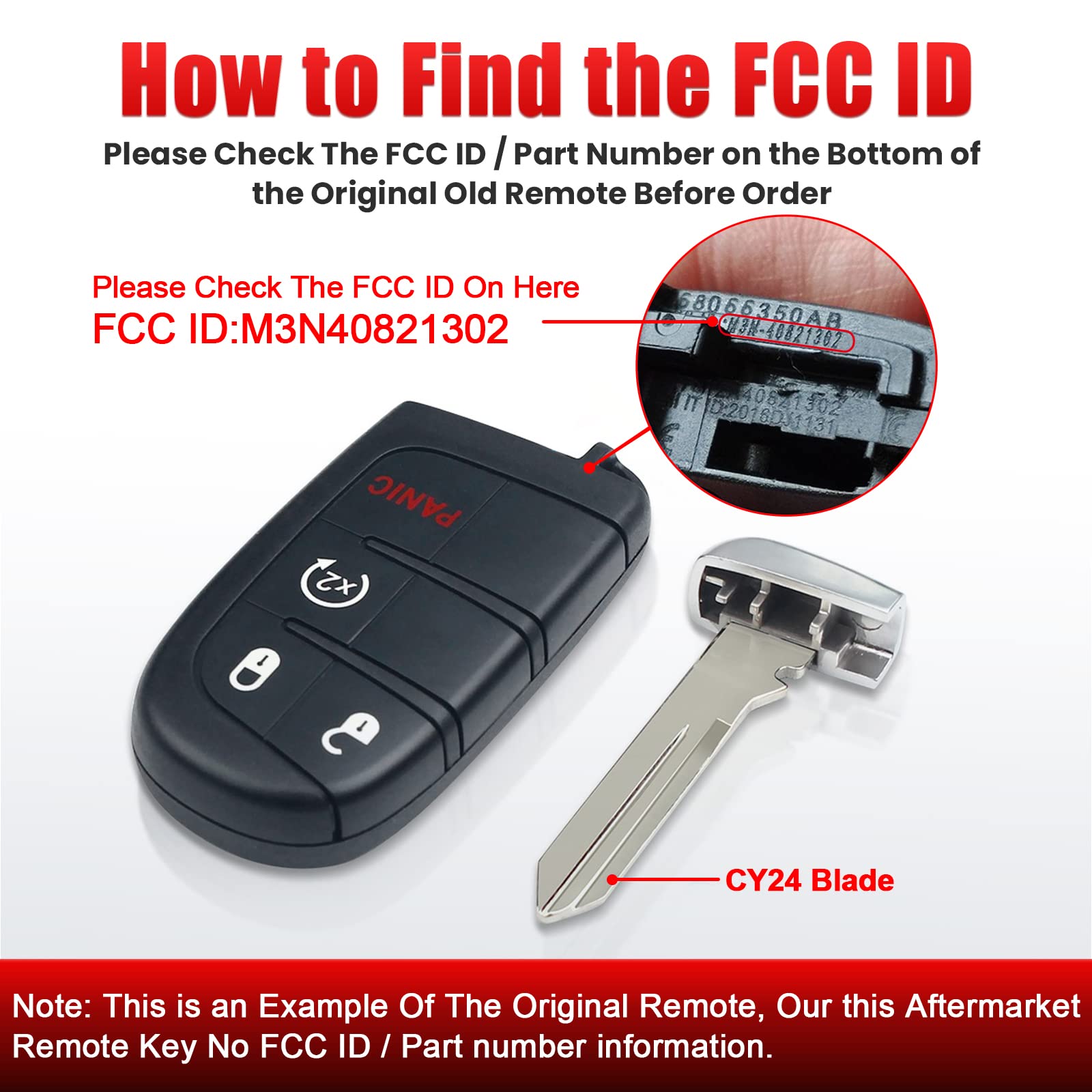 Aichiyu Keyless Entry Smart Remote Car Key Fob M3N-40821302 for Dodge Journey 2011 2012 2013 2014 2015 2016 2017 2018 2019 2020 Durango 2014-2022 4 Buttons 433Mhz ID46 Chip 68066350