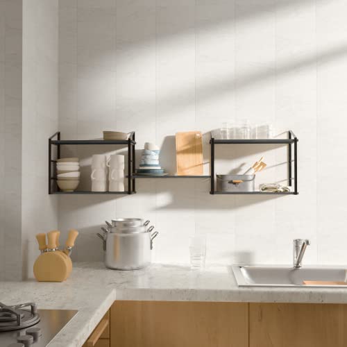 Adjustable Floating Shelf with Sturdy Metal Frame - Pine Wood DIY Long Shelves, Reclaimed Wood Shelves for Wall Storage, Wall Mounted Shelf for Multiple Purposes Perfect for Home and Office, Black