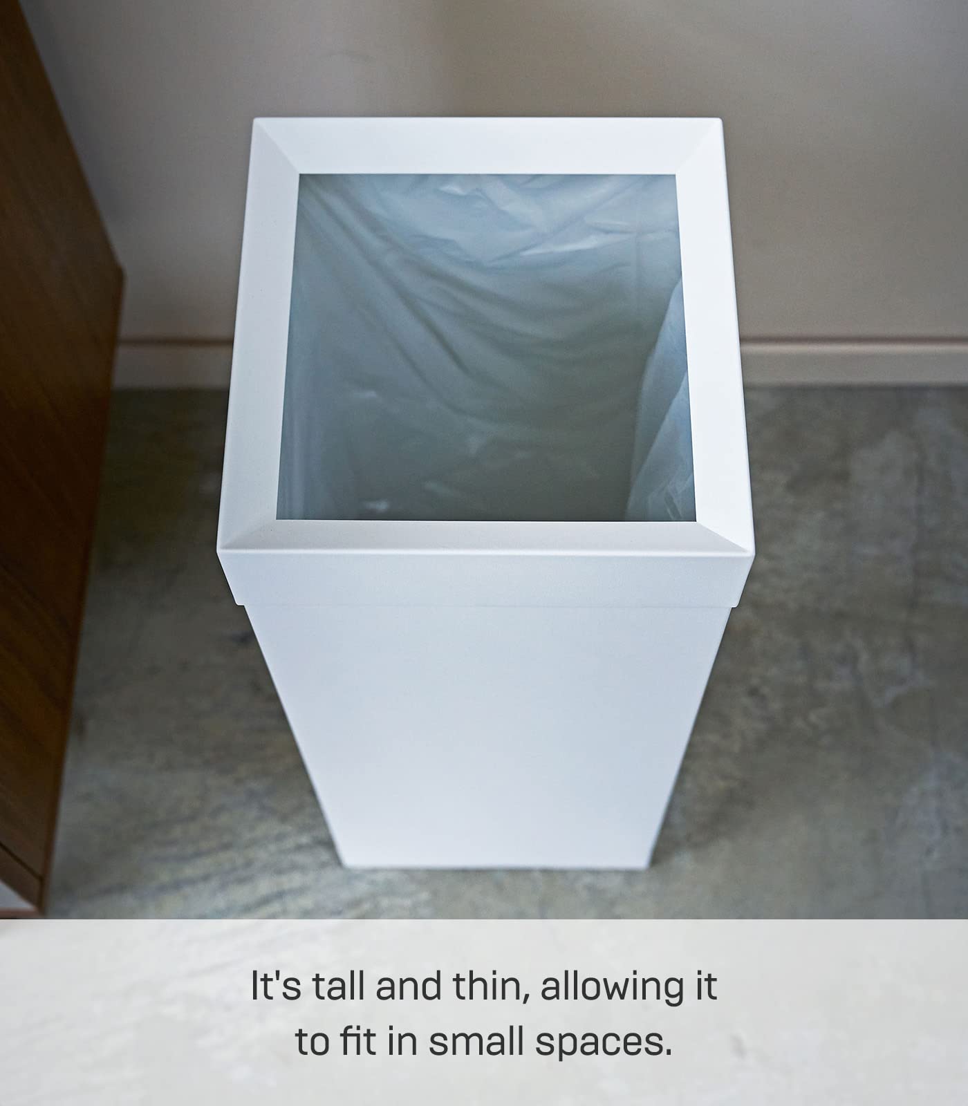 YAMAZAKI home 4488 Tall Trash Can-Modern Garbage Waste Basket with Handle, One Size, White
