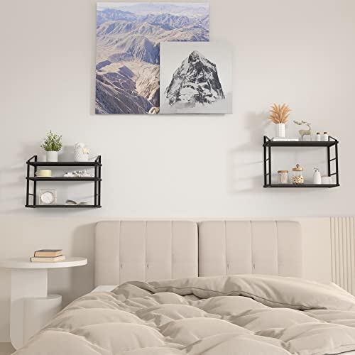 Adjustable Floating Shelf with Sturdy Metal Frame - Pine Wood DIY Long Shelves, Reclaimed Wood Shelves for Wall Storage, Wall Mounted Shelf for Multiple Purposes Perfect for Home and Office, Black