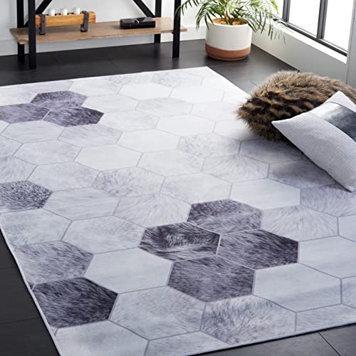 Safavieh Faux Hide Collection Machine Washable Slip Resistant 5' x 8' Ivory/Grey FAH546A Rustic Lodge Modern Glam Bedroom Living Room Area Rug