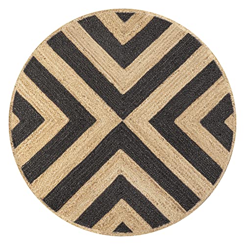 JONATHAN Y RNF111A-6R Piper Two-Tone Chevron Round Jute Indoor Area-Rug, Cottage, Modern, Vintage Easy-Washing,Bedroom,Kitchen,Living Room,Non Shedding, Black/Natural, 6' Round
