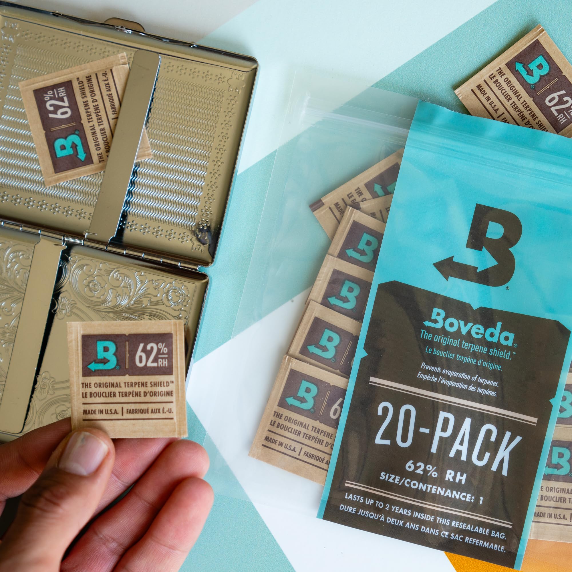 Boveda 62% Storage Humidifier Packets - 2 Way Humidity Control Packs- Size 1-20 Count Resealable Bag - Storage Container Accessories - Bulk Humidity Packs - Relative Humidity Packs - Packet