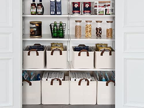 StorageWorks 45L Extra Large Fabric Storage Bins with PU Handles 2-pack, Closet Baskets, Canvas Baskets for Closet Shelves, Foldable Trapezoid Storage Bins 3-pack