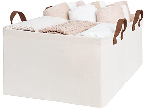 StorageWorks 45L Extra Large Fabric Storage Bins with PU Handles 2-pack, Closet Baskets, Canvas Baskets for Closet Shelves, Foldable Trapezoid Storage Bins 3-pack