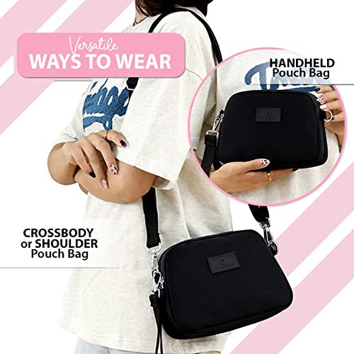 Katloo Cross Body Bag Clutch Purses for Women Designer Handbags Ladies Wrist Wallets Small Satchel with Canvas Shoulder/Wrist Strap (Black)