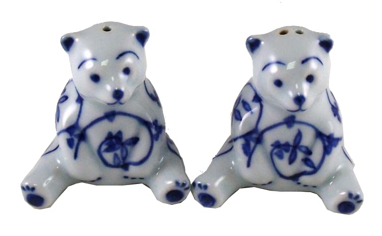 Porcelain Teddy Bears Salt and Pepper Shakers Blue and White