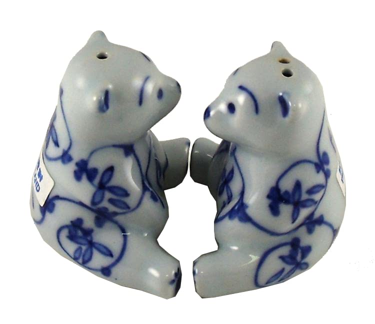 Porcelain Teddy Bears Salt and Pepper Shakers Blue and White