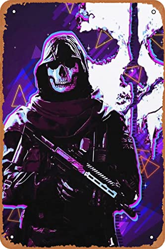 Clilsiatm Vintage Game Tin Sign,Call of Duty Modern Warfare 2 Ghost Poster,Retro Metal Tin Sign Wall Decor 8x12 Inches